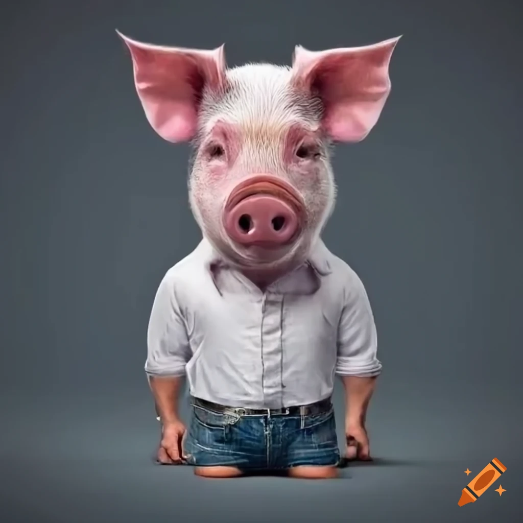 Pig wearing a white shirt and jeans on Craiyon