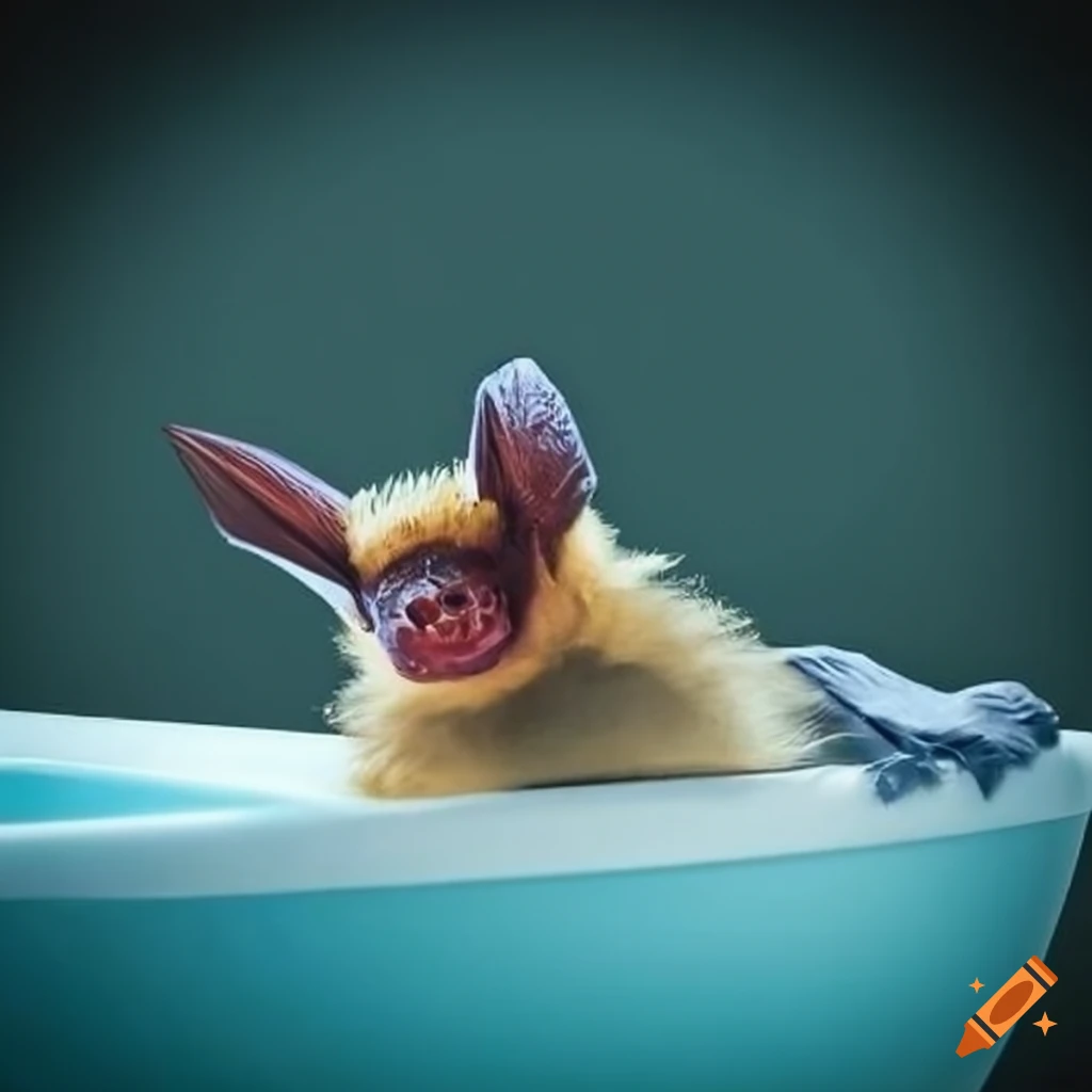 Bat perched on a bathtub on Craiyon