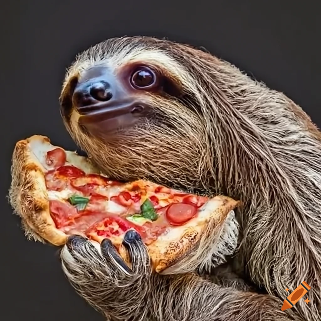 Group of sloths enjoying pizza on Craiyon