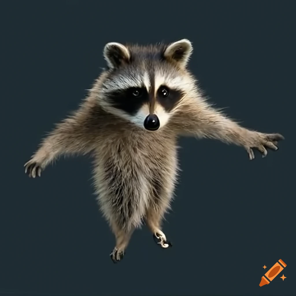 Raccoon dancing with arms in the air on Craiyon