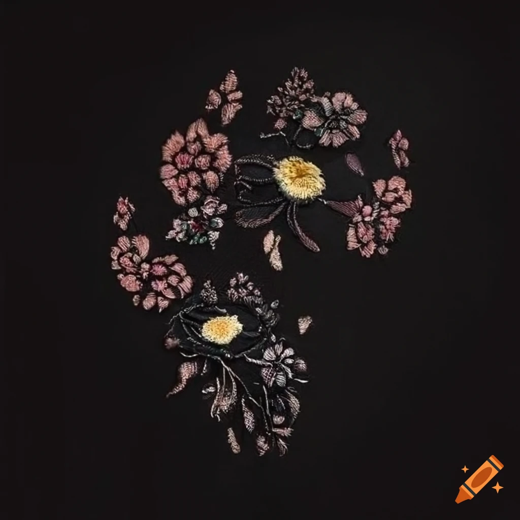 Black flower embroidery design on Craiyon