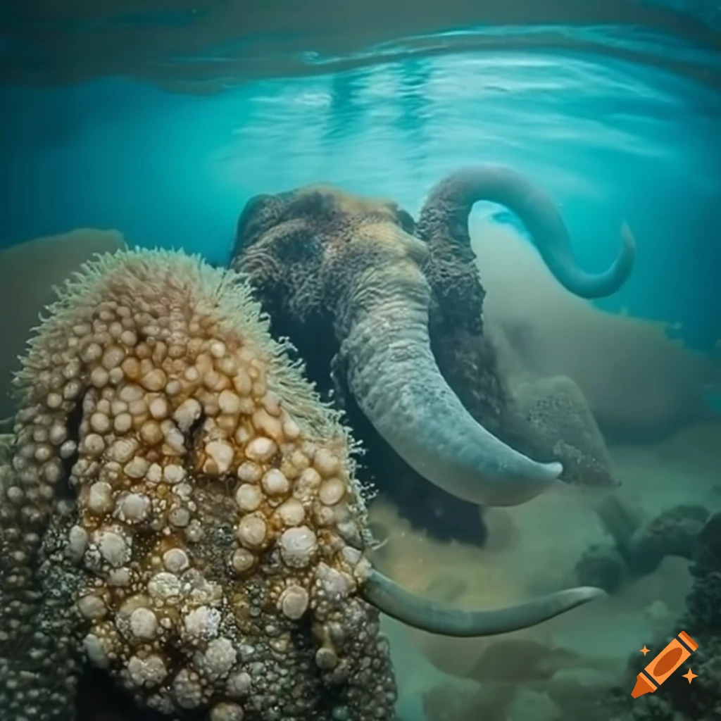 Underwater mammoth covered in seaweeds and marine life in the North Sea ...