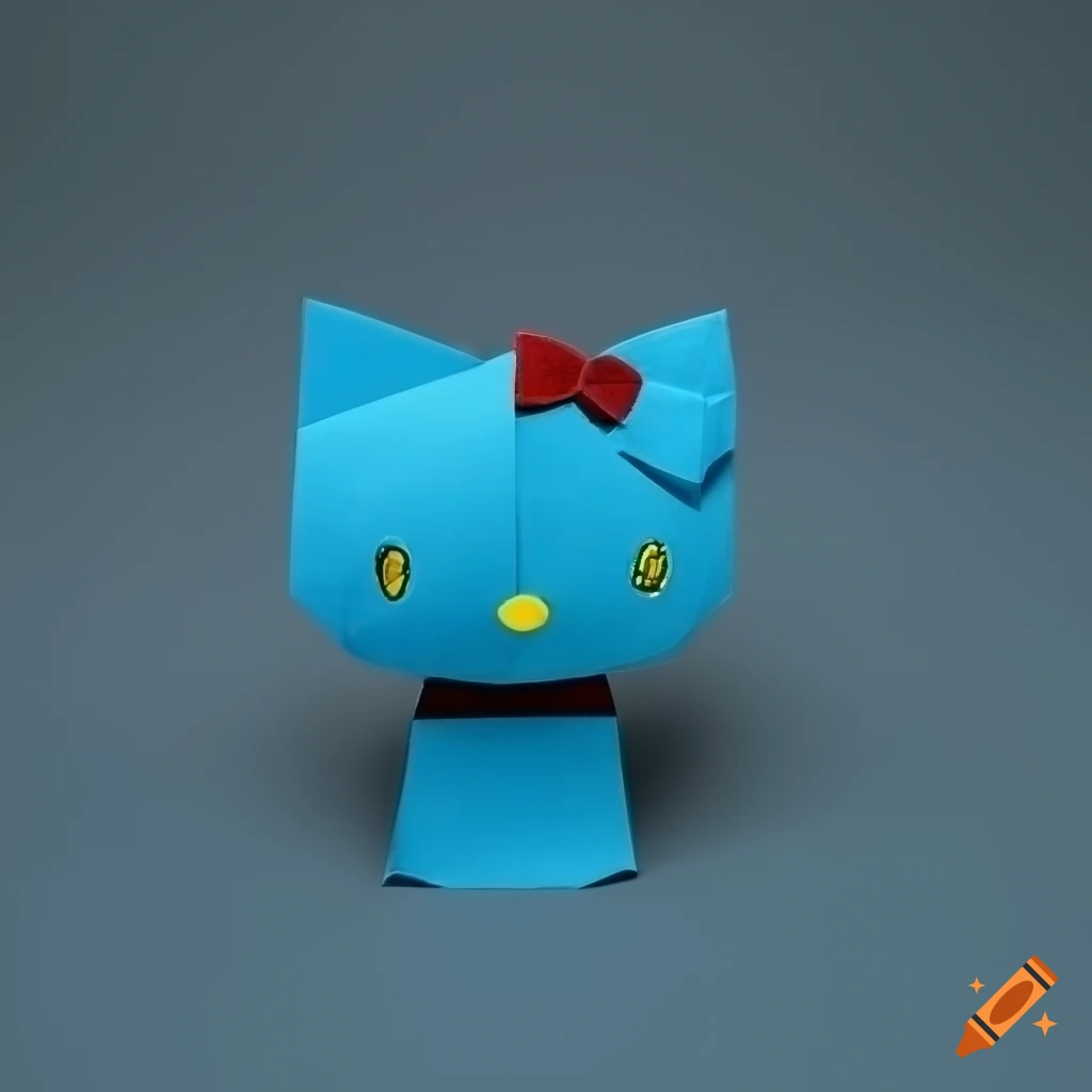 Origami Hello Kitty in high poly style on blue background on Craiyon