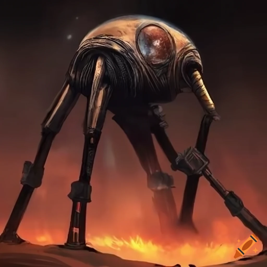 Concept design of an alien tripod from War of the Worlds on Craiyon