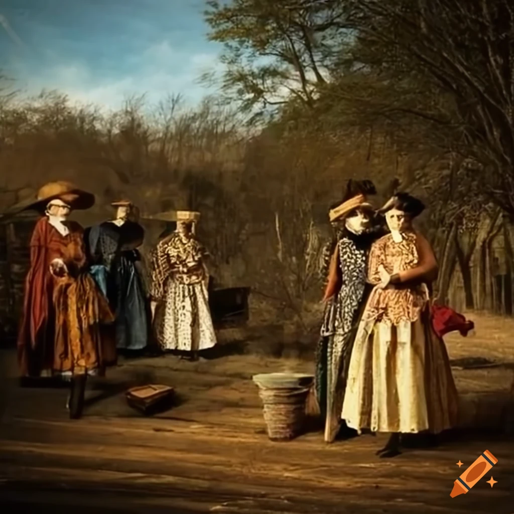 Historic scene of settlers in a colonial village in the 1700s on Craiyon