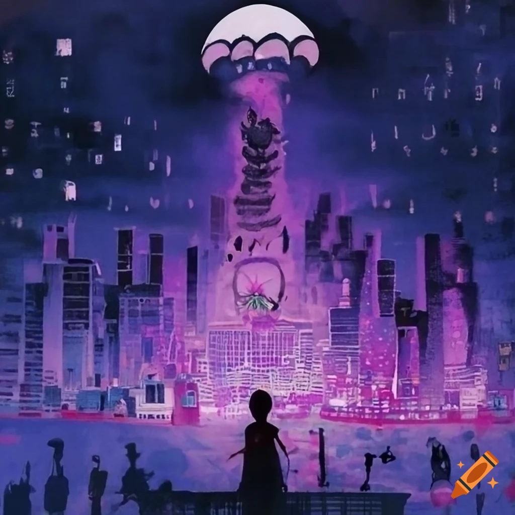 Lo-fi fantasy movie poster for midnight city by chiho aoshima on Craiyon