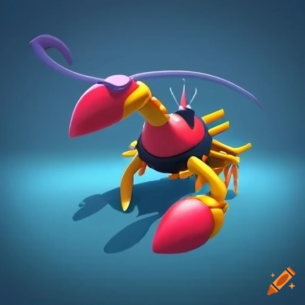 Water and fire type scorpion lobster Pokemon in 3D style on Craiyon