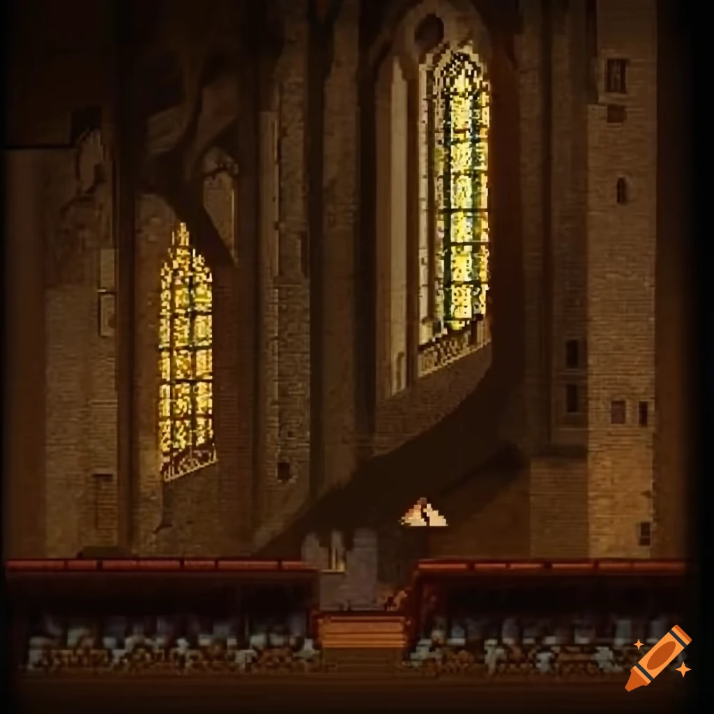 Medieval Christian monastery in pixel art style on Craiyon