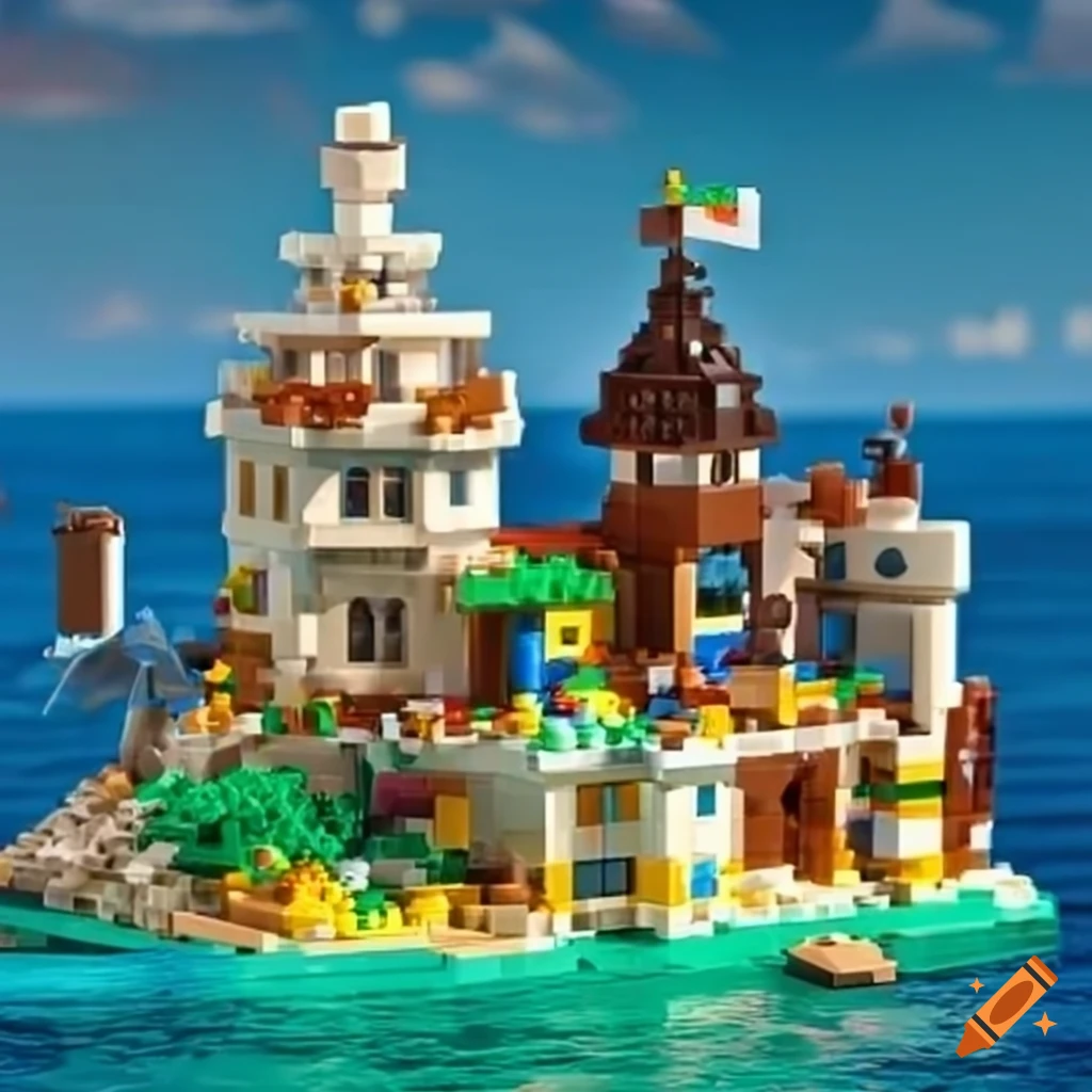 Quaint seaside village built with lego bricks in high definition on Craiyon