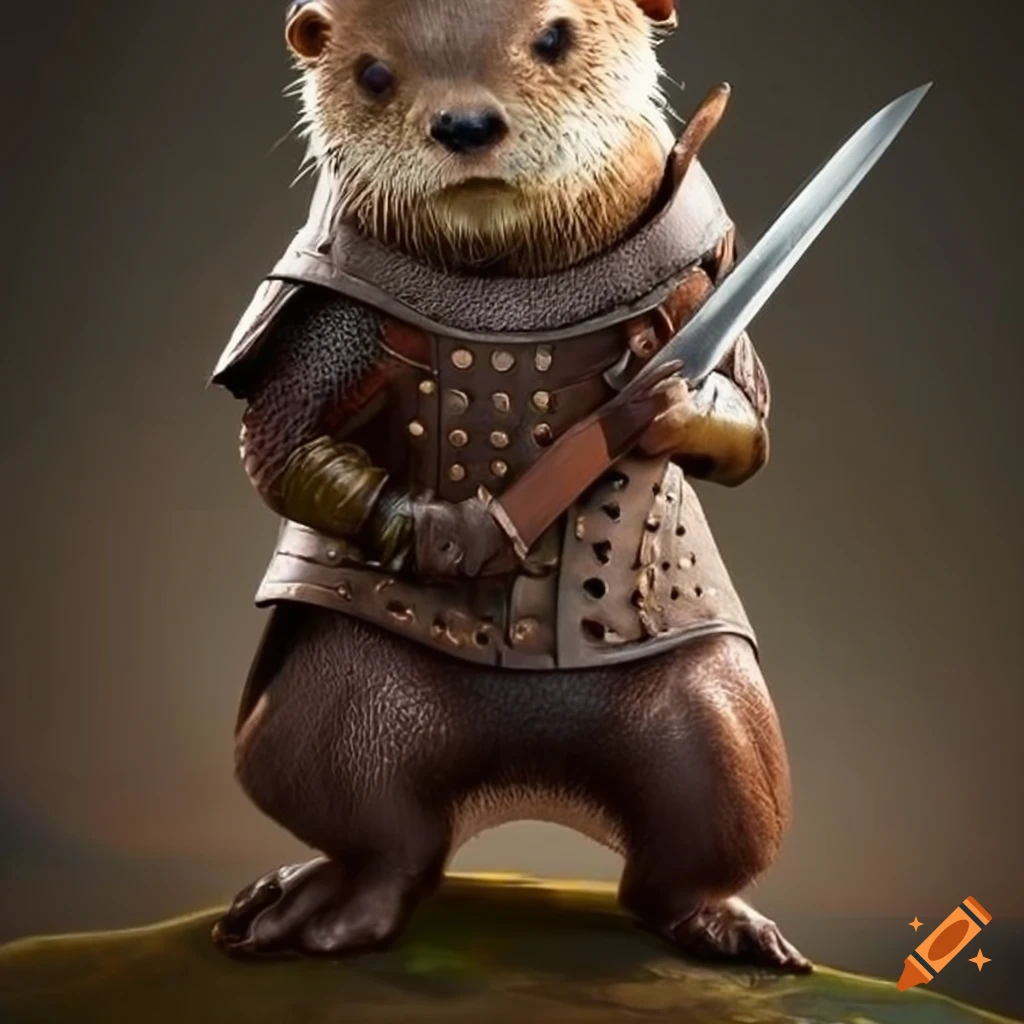 Otter in leather armor with swords on Craiyon