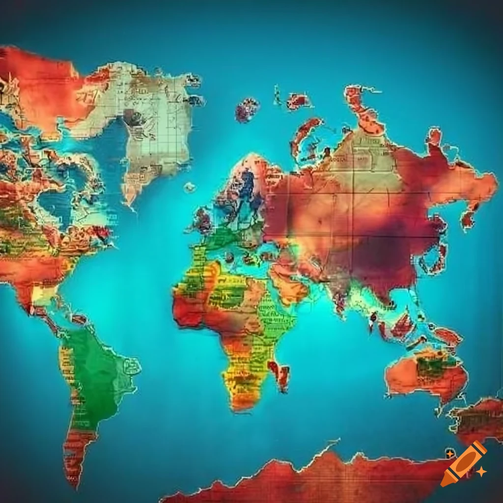 Colorful world map featuring Minas Gerais, Belo Horizonte, Jerusalem ...