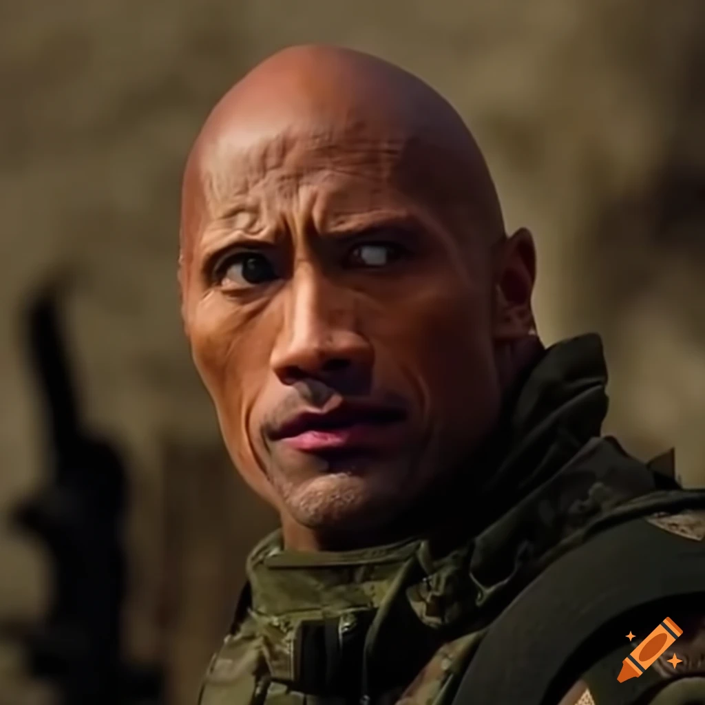 Dwayne Johnson leading soldiers in a battle scene on Craiyon