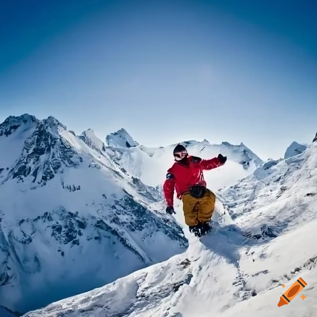 Snowboarder grinding metal tube in the Austrian snowy alps on Craiyon
