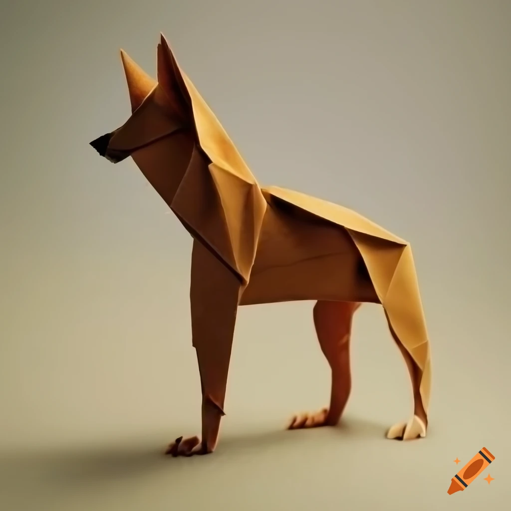 High poly origami ratter dog on sand beach background on Craiyon