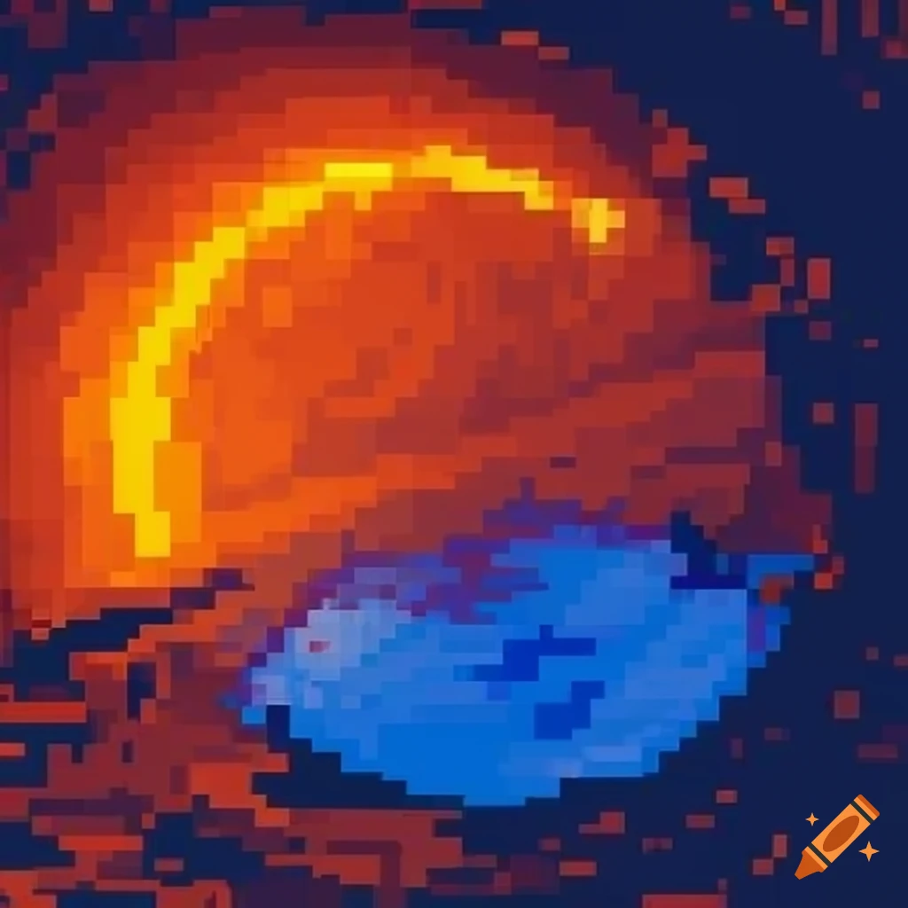 Pixel art with solarized orange and blue colors on Craiyon