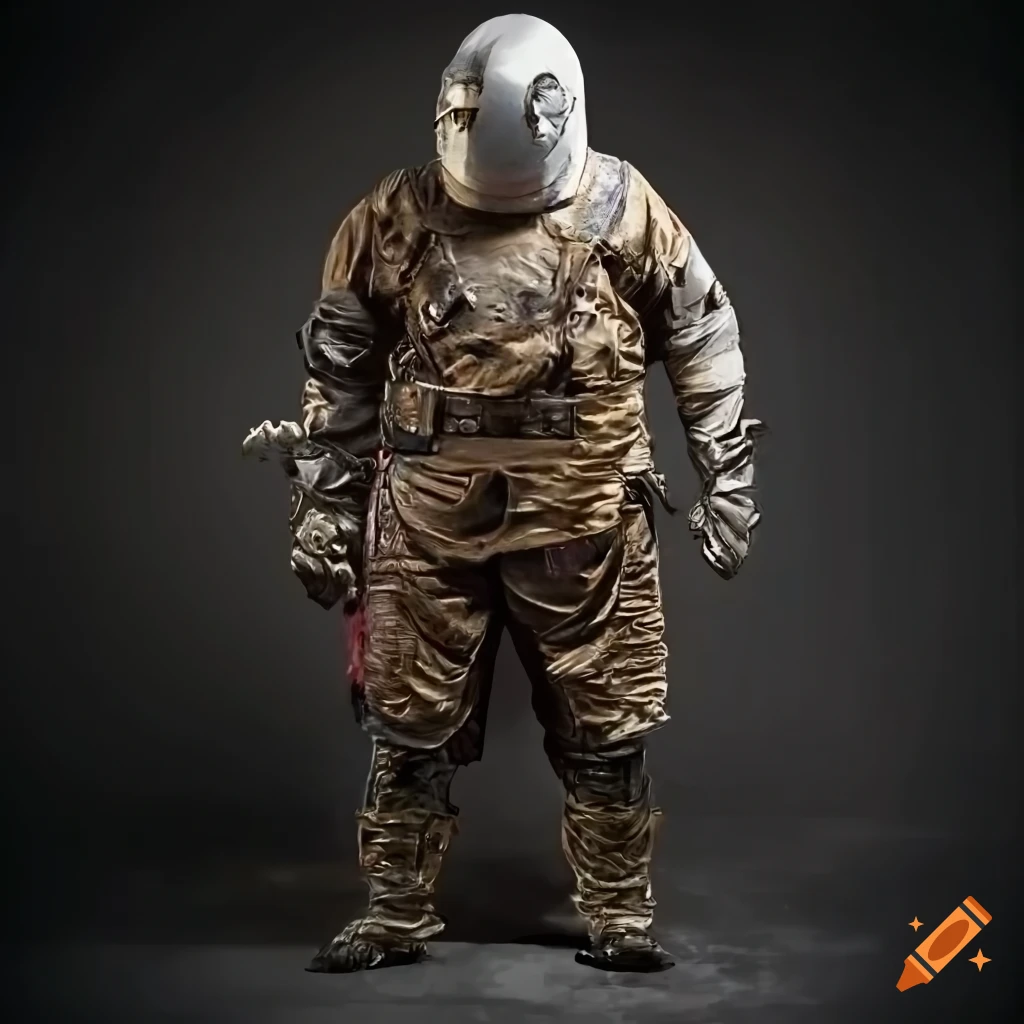 Character in full space suit with butcher/hunter/trapper theme on Craiyon