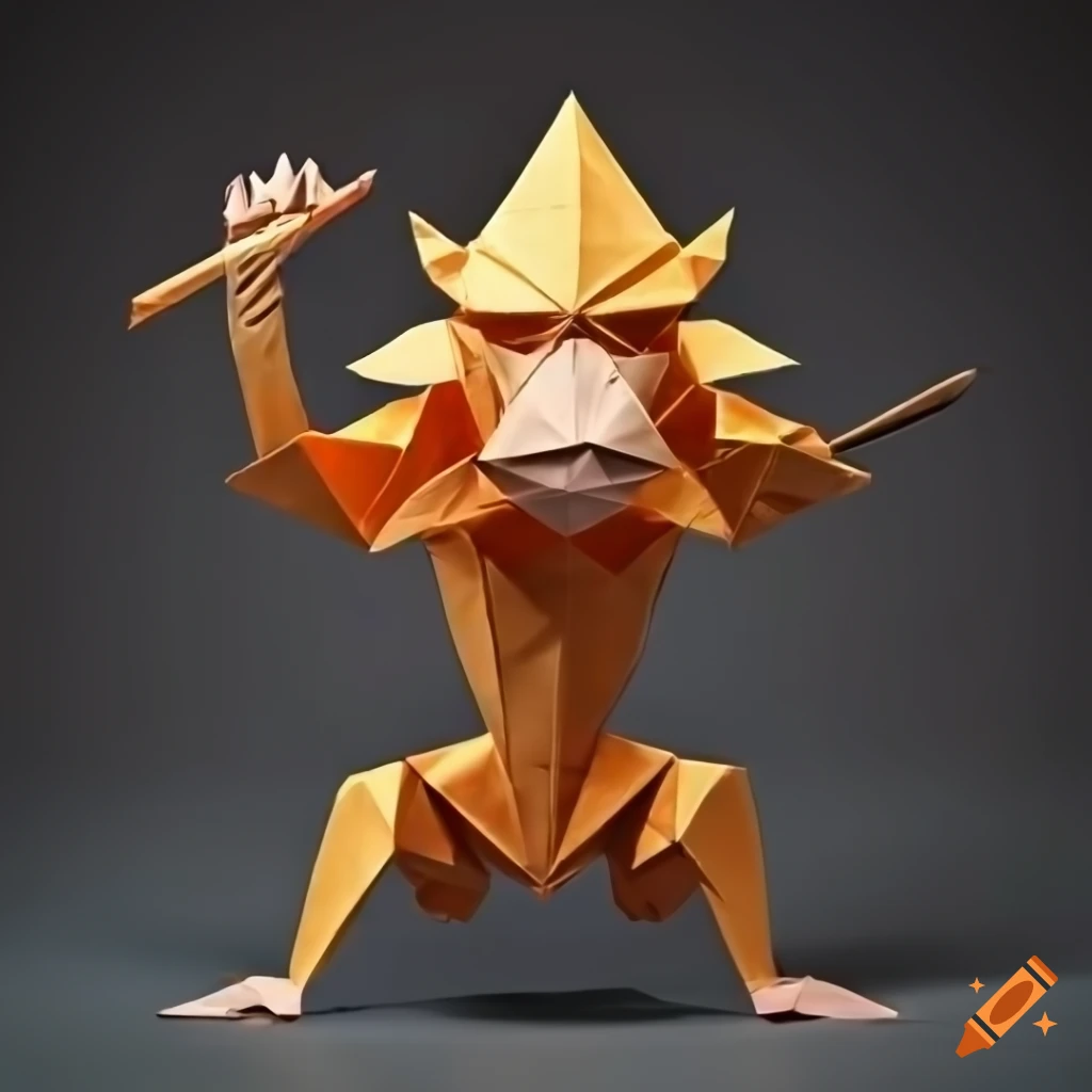Origami Monkey King sculpture in high poly style on Craiyon
