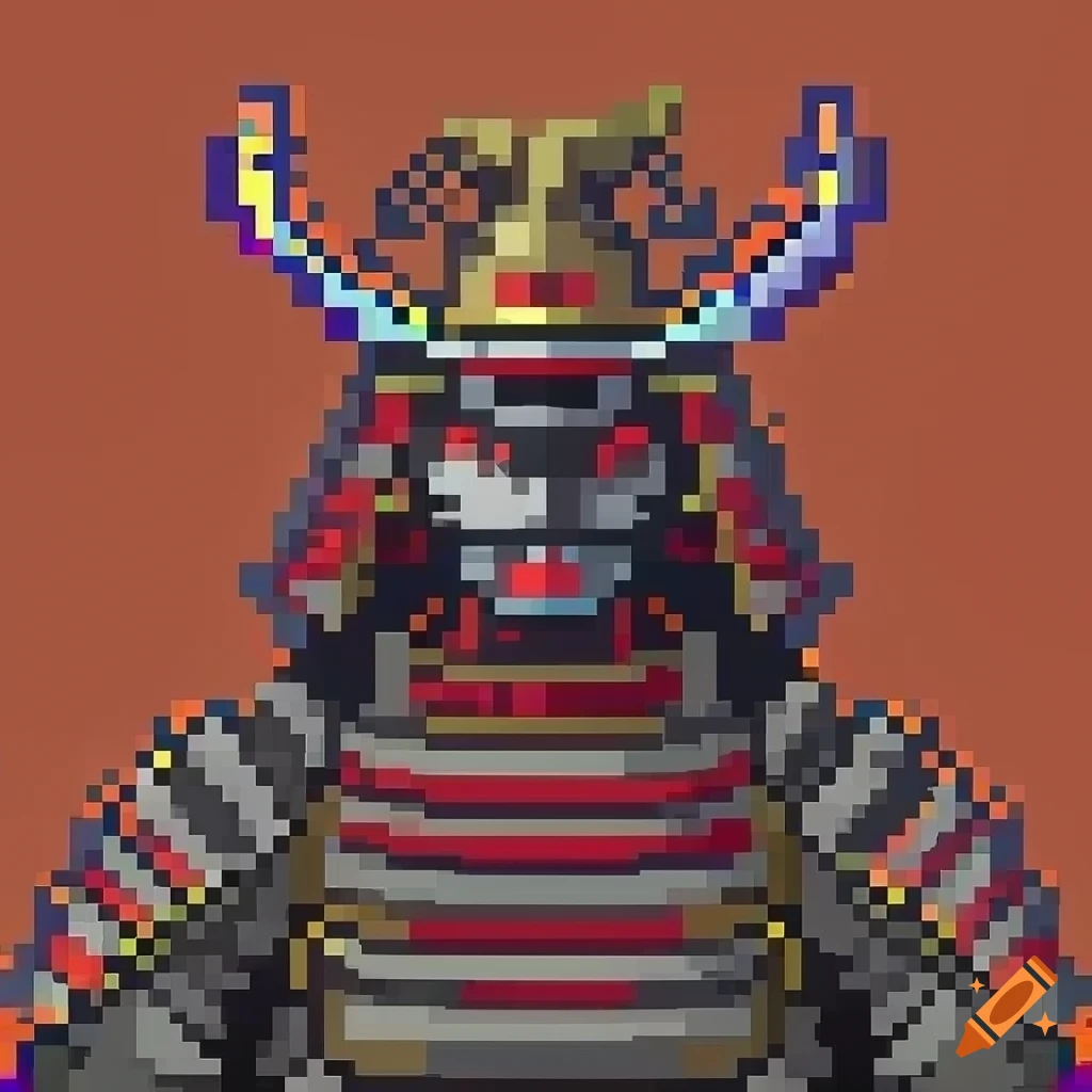 Pixel art of a dithered samurai on Craiyon