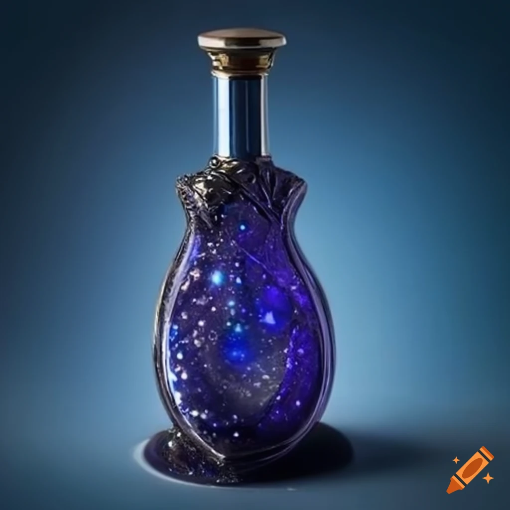 Enchanted flask with shimmering elixir under the silver moonlight on Craiyon