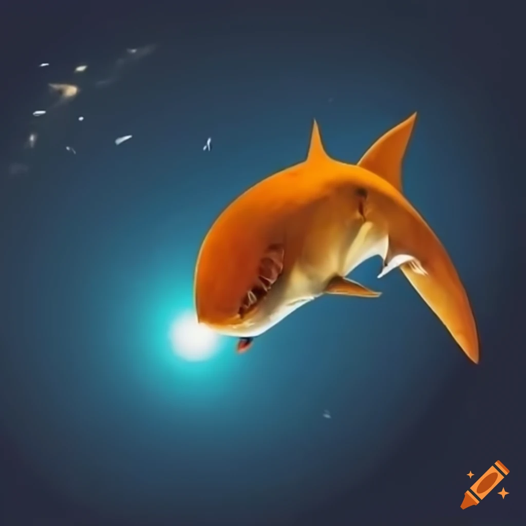 Orange striped shark flying on the moon on Craiyon