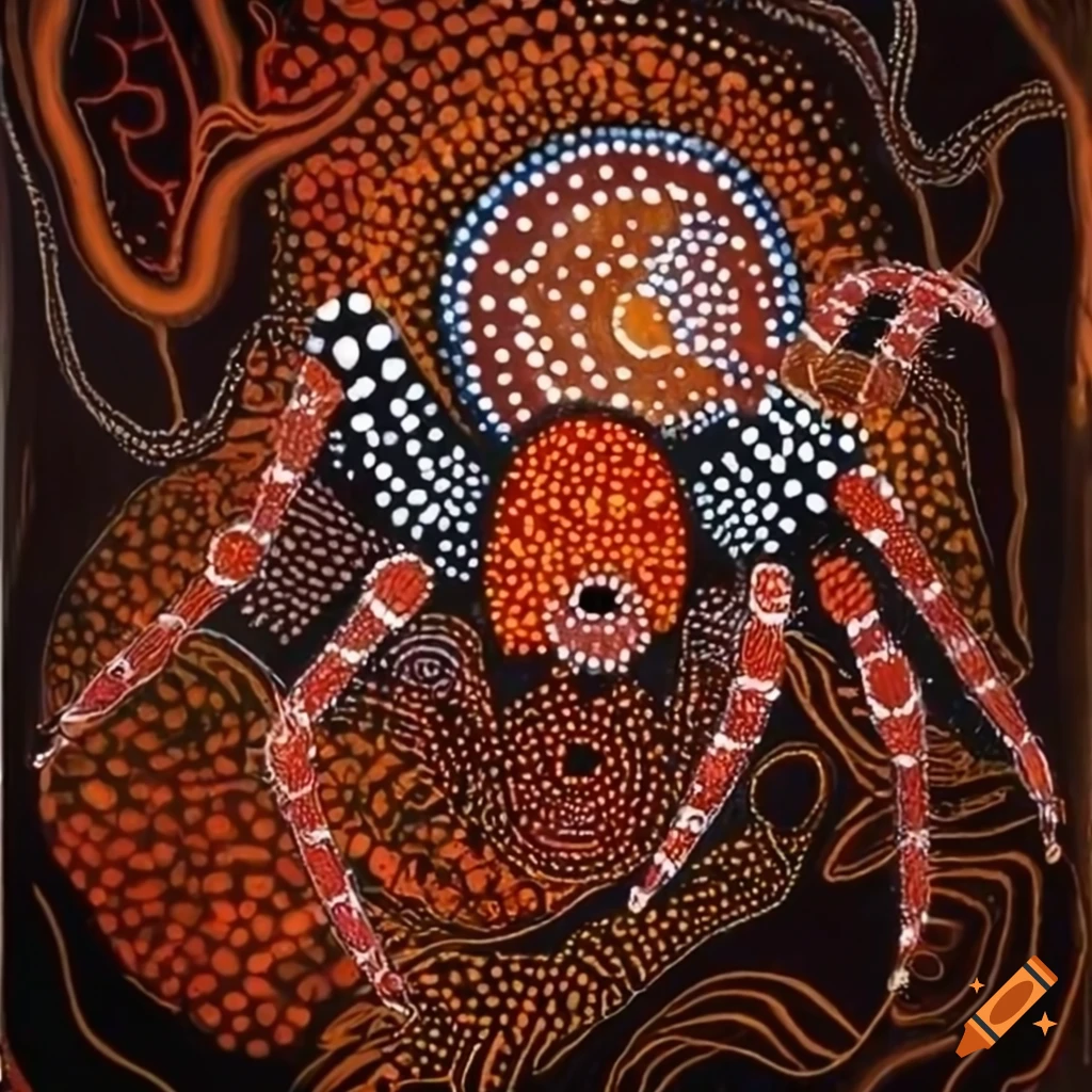 Australian indigenous dreamtime painting of a spider on Craiyon