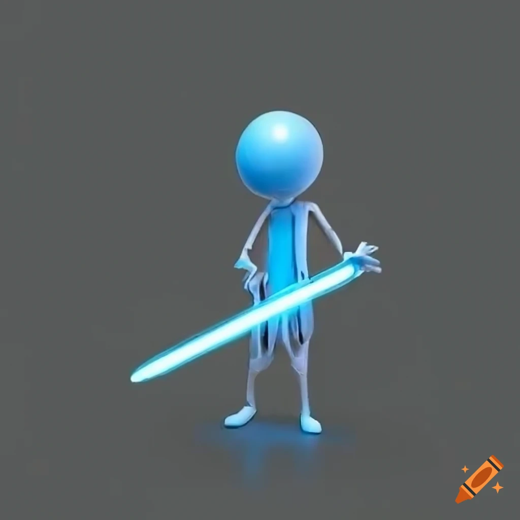 Cyan stick figure with white saber and red eyes on Craiyon