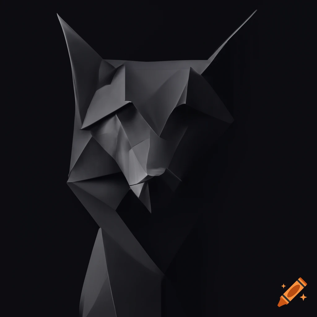 Origami high poly wolf on black matte background on Craiyon