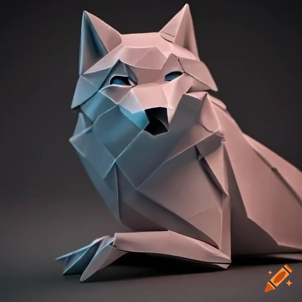 Origami style high poly wolf sculpture on Craiyon