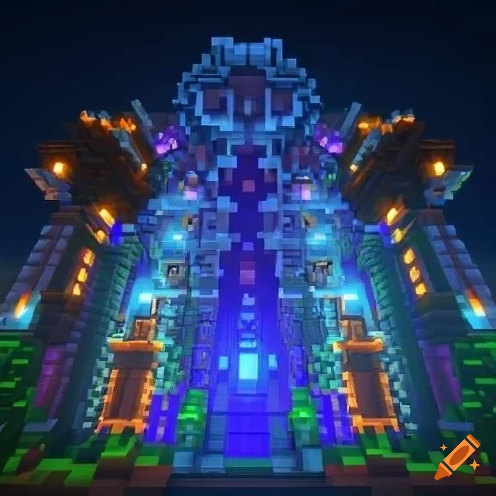 Giant illuminated science fiction power plant for minecraft on Craiyon