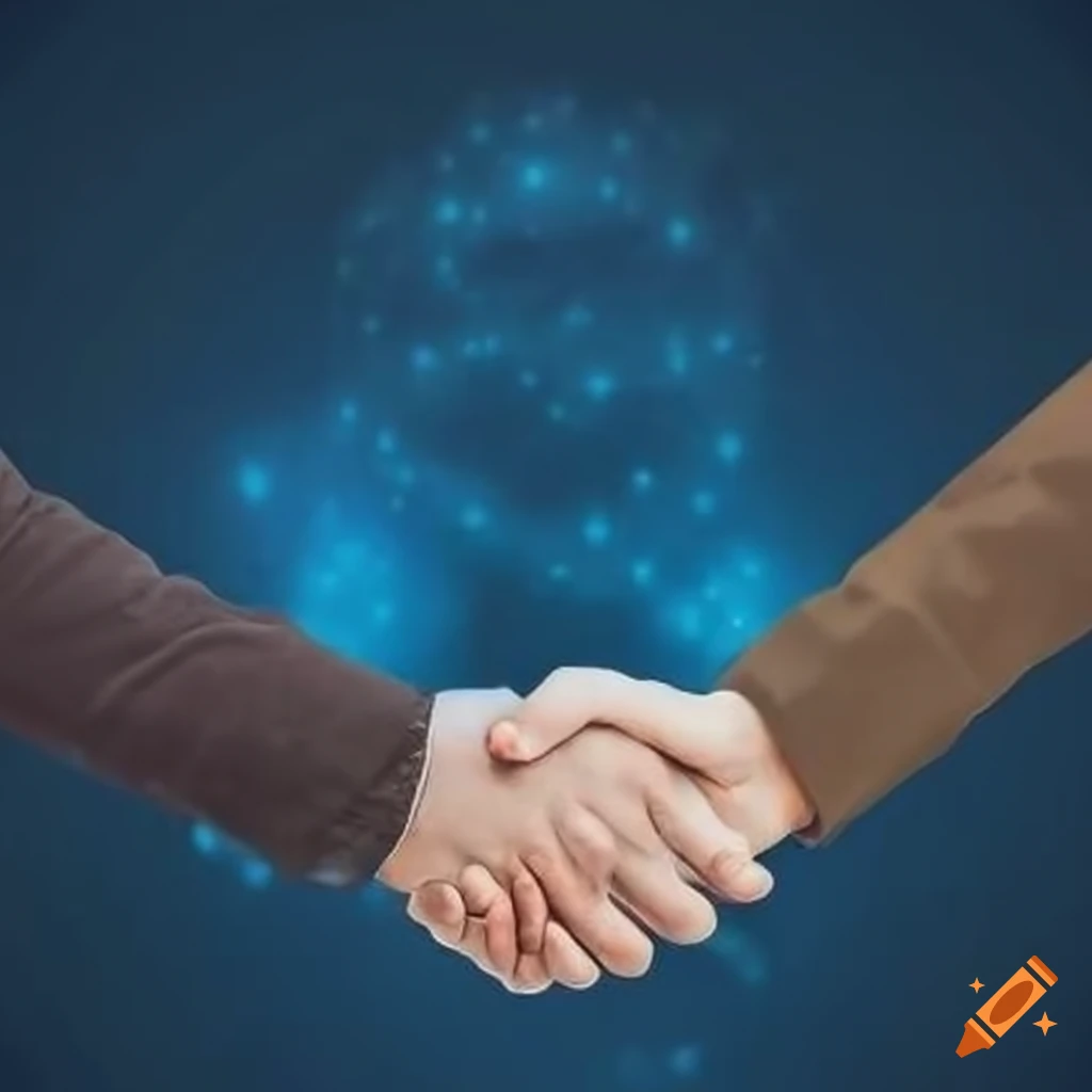 Smiling people shaking hands and solving math problems in an ...