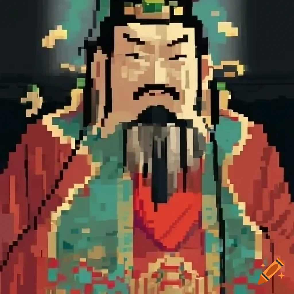 Pixel art depiction of the Jade Emperor in traditional Chinese ink ...