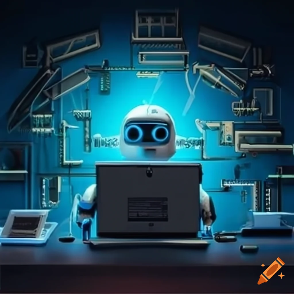 Class on advanced robotics in a computer lab on Craiyon