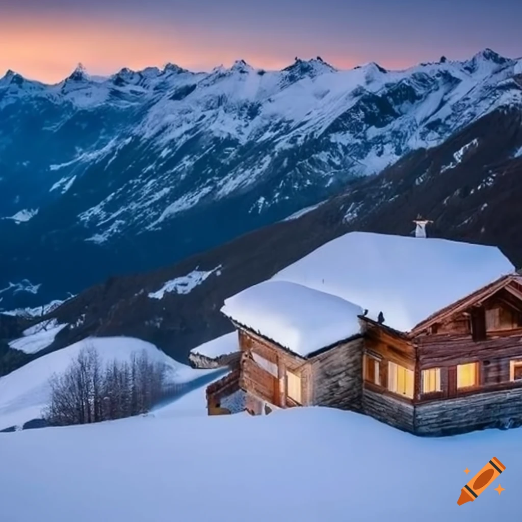 Charming alpine house among snow-capped mountains on Craiyon