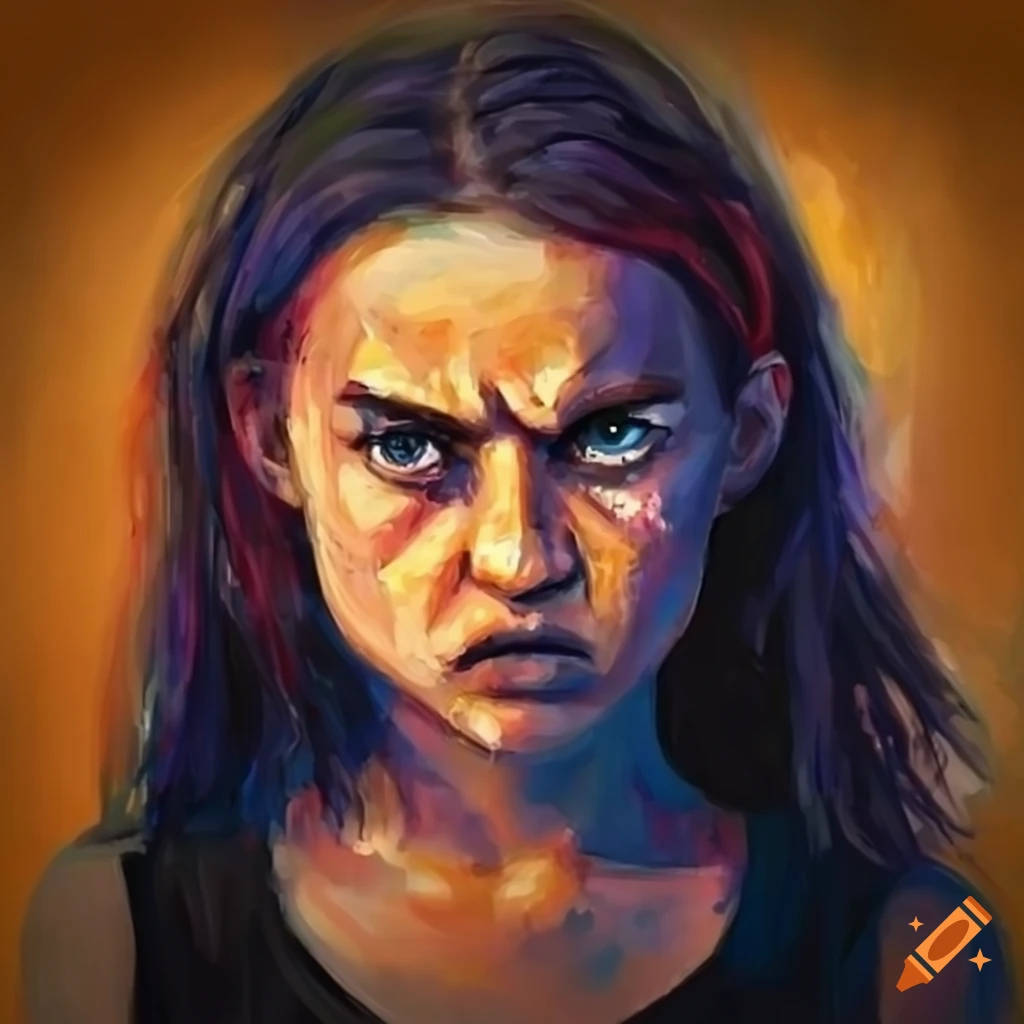 Painting of an angry girl on Craiyon