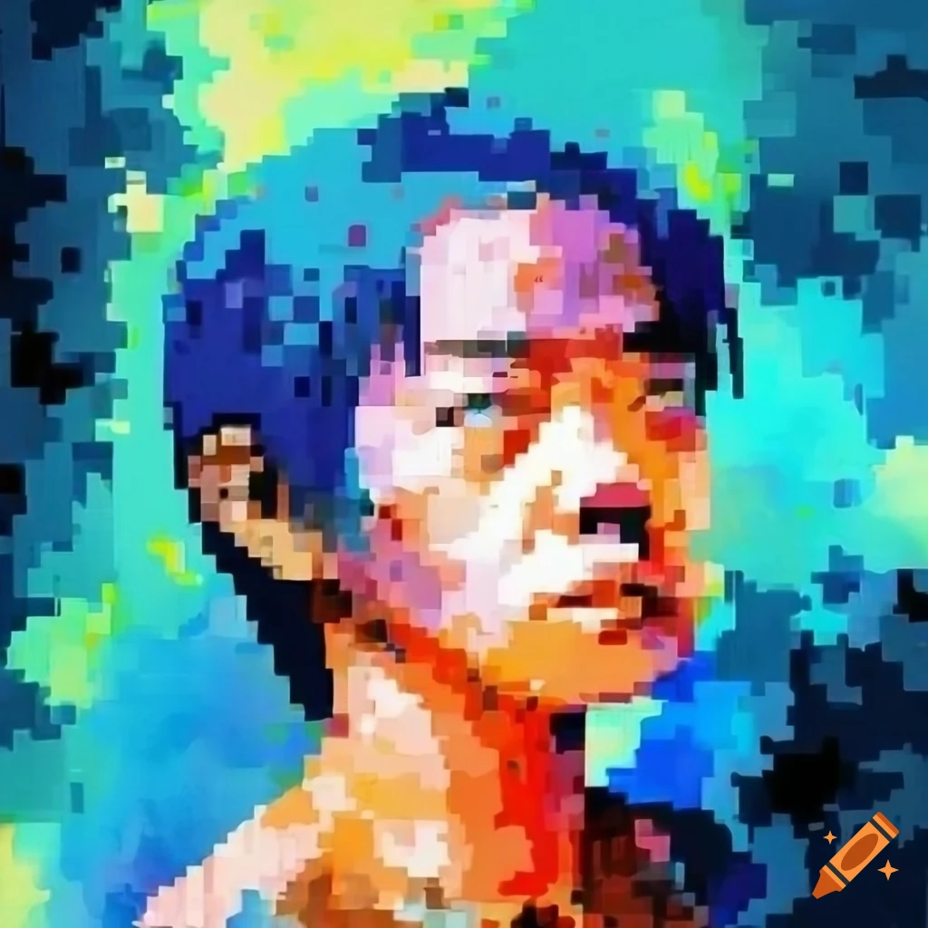 Pixel art poster card with dithering in solarized orange and blue ...