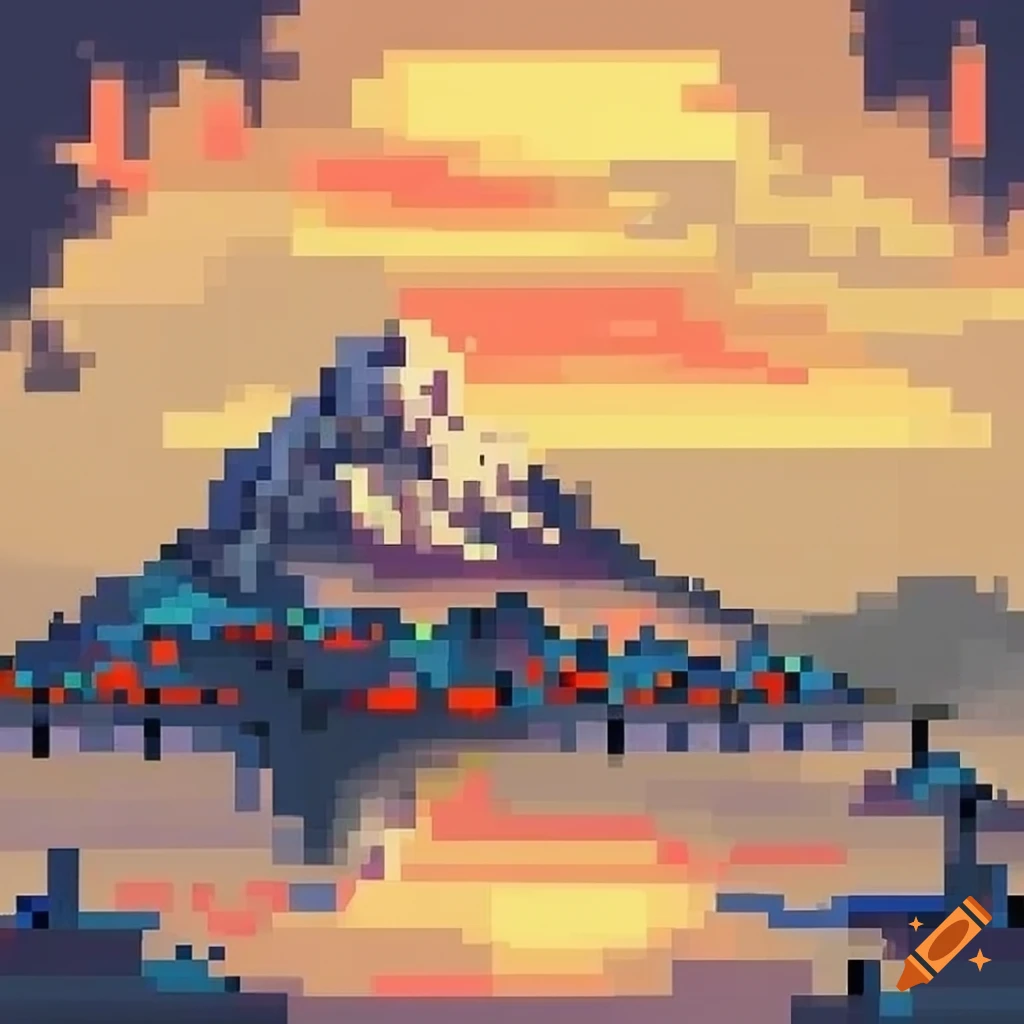 Pixel art with dithering in a traditional Chinese ink painting style on ...