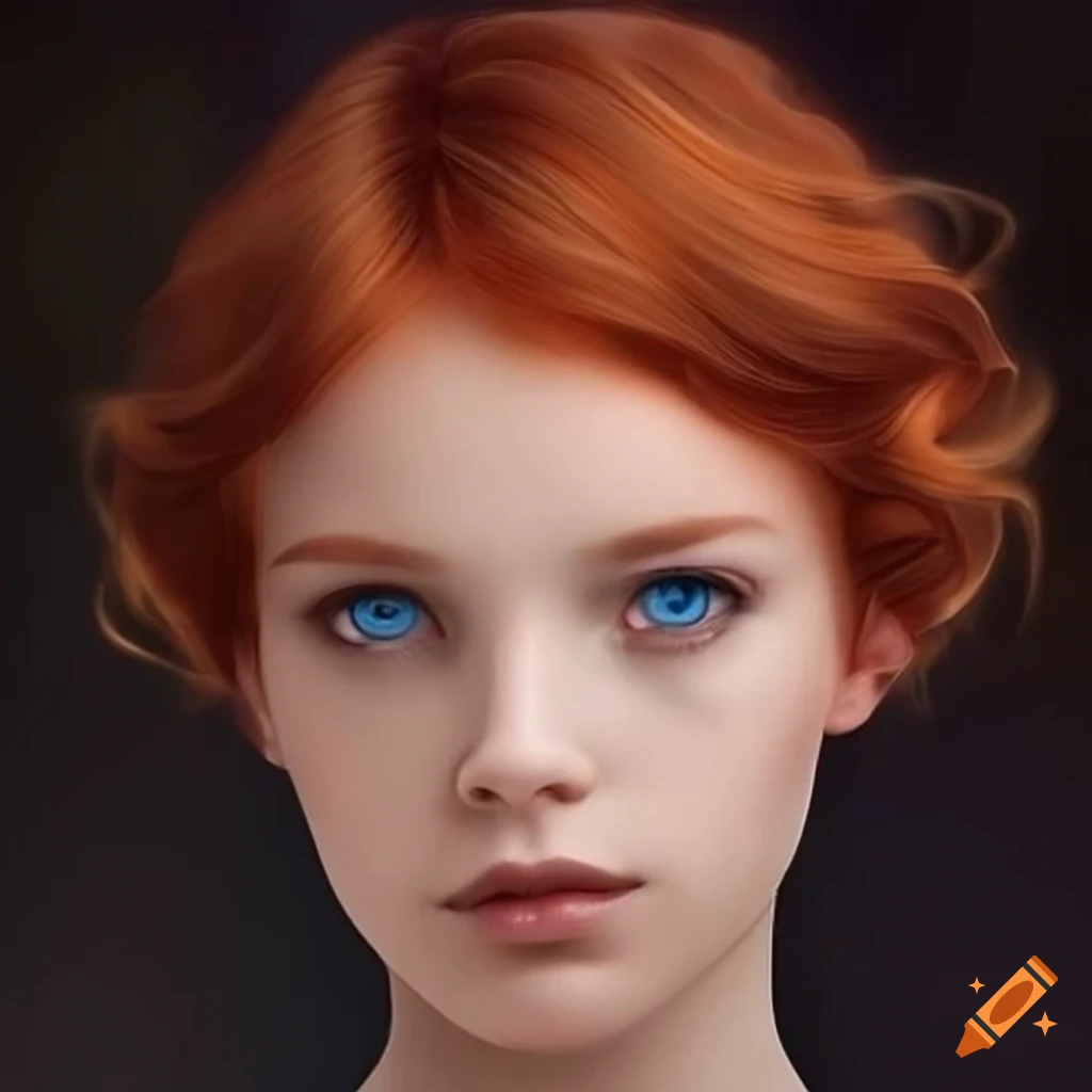 Portrait of a beautiful irish woman with red hair and blue eyes on Craiyon