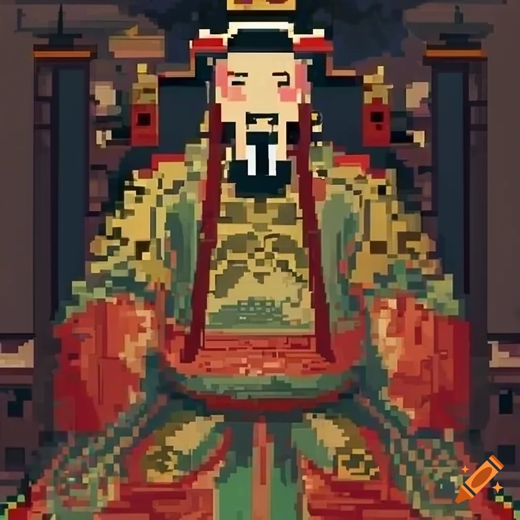 Pixel art of the jade emperor in traditional chinese ink painting style ...