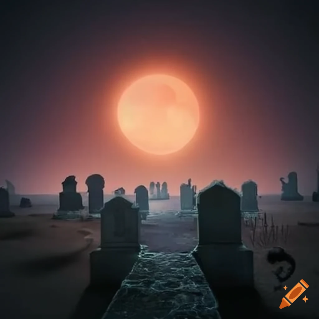 Spooky cemetery on an alien planet on Craiyon