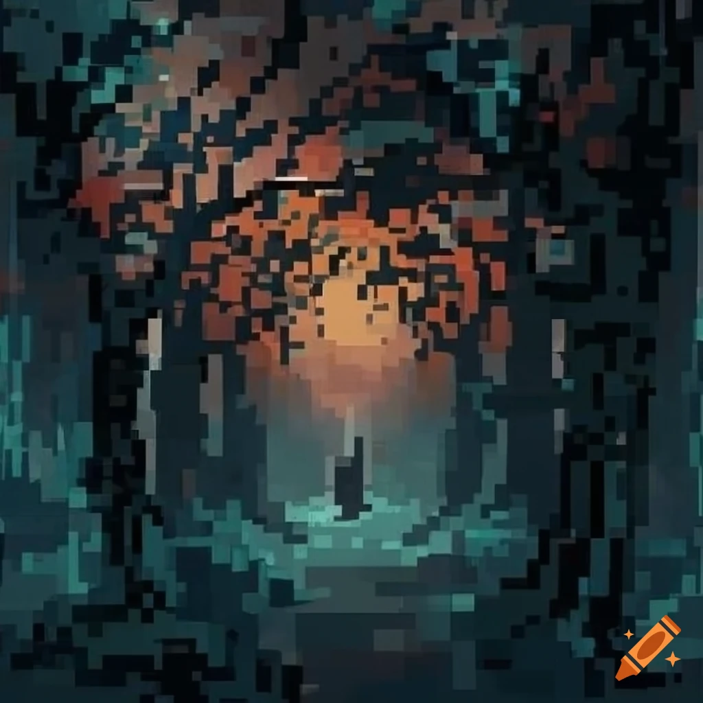 Pixel art with dithering influenced by traditional chinese ink painting ...