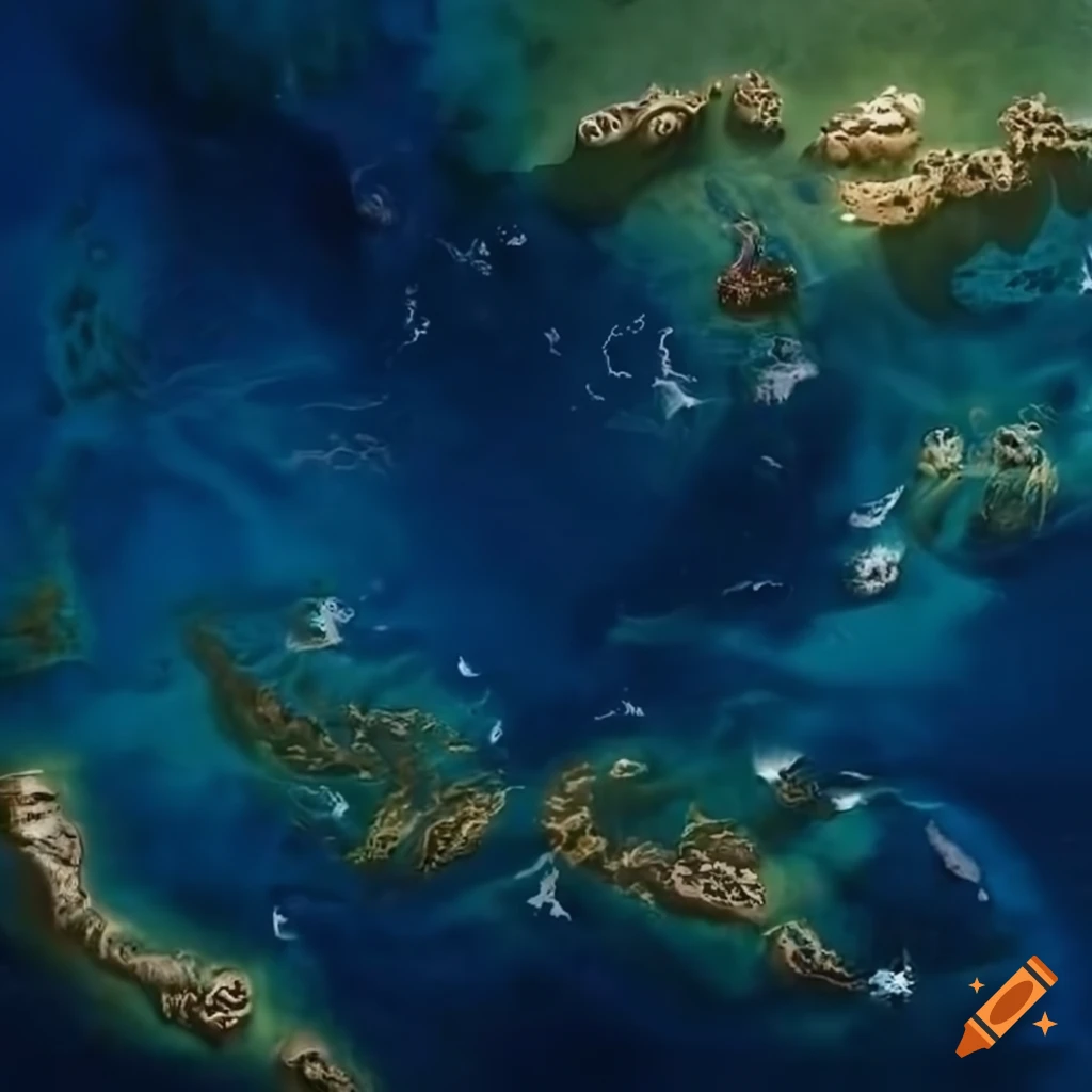Ocean map with maelstrom and group of islands on Craiyon