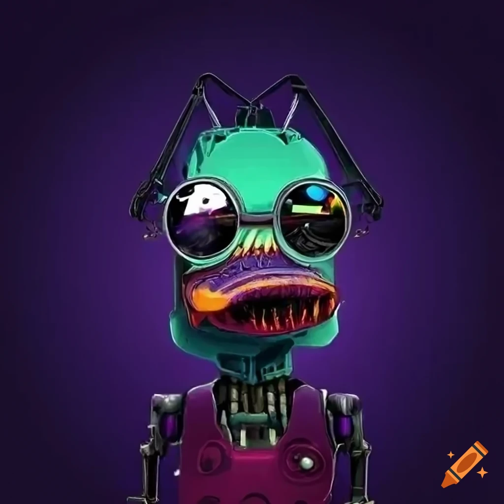 Nft-inspired zombie robot duck with glasses in creative digital art on ...