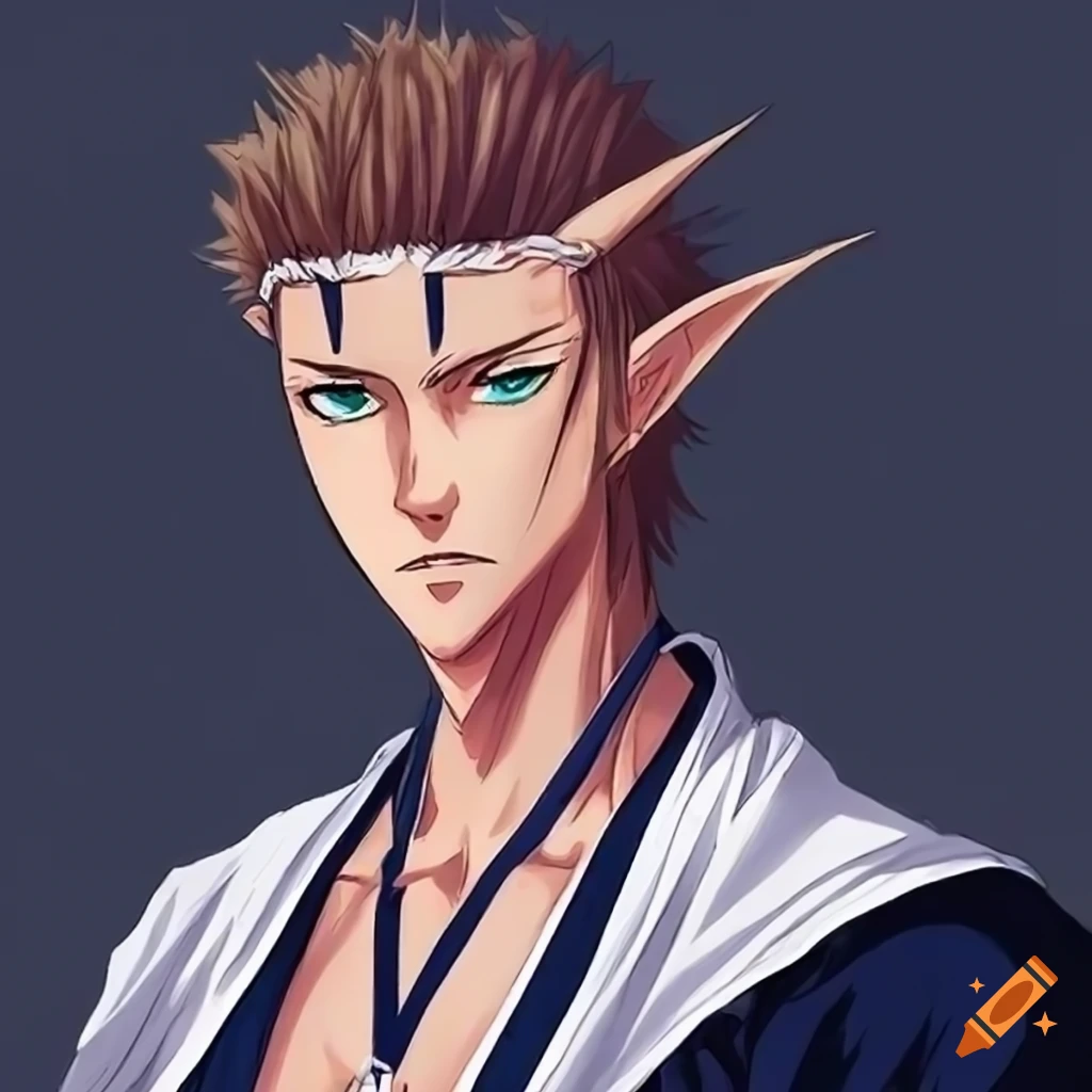 Young high elf wizard soldier in a bleach-style design on Craiyon