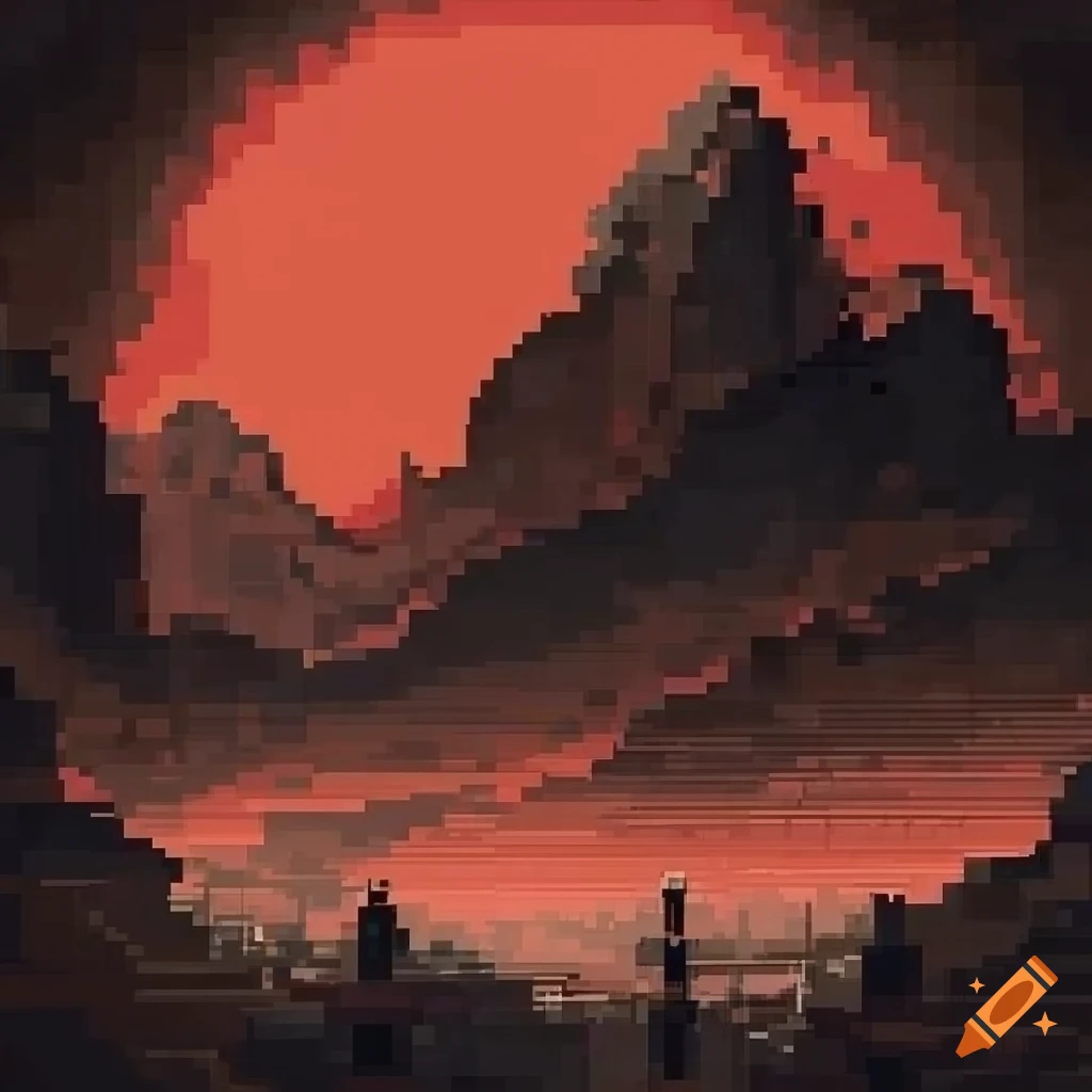 Pixel art with dithering in traditional chinese ink painting style on ...