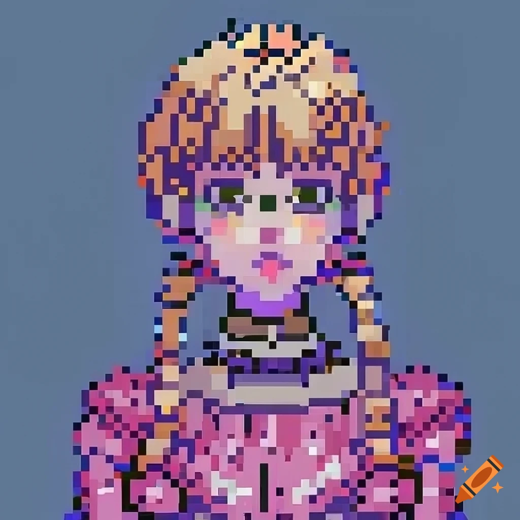 Pixelart of miss lipei in manga style with dithering on Craiyon