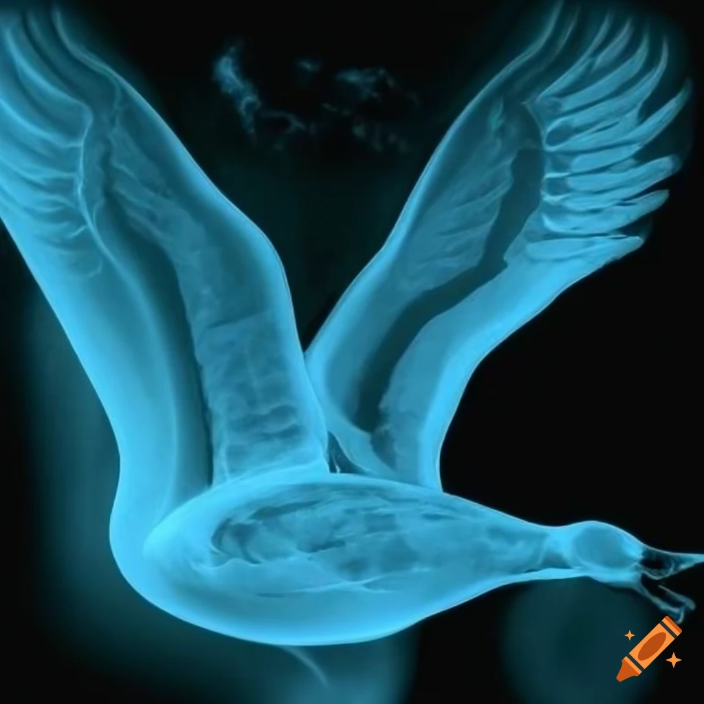 Anatomical x-ray of a goose with outstretched wings against a nuclear ...