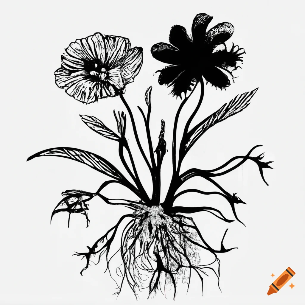 Botanical flower silhouette with bulb and roots on Craiyon