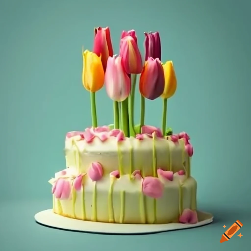 Birthday cake made of tulips on Craiyon