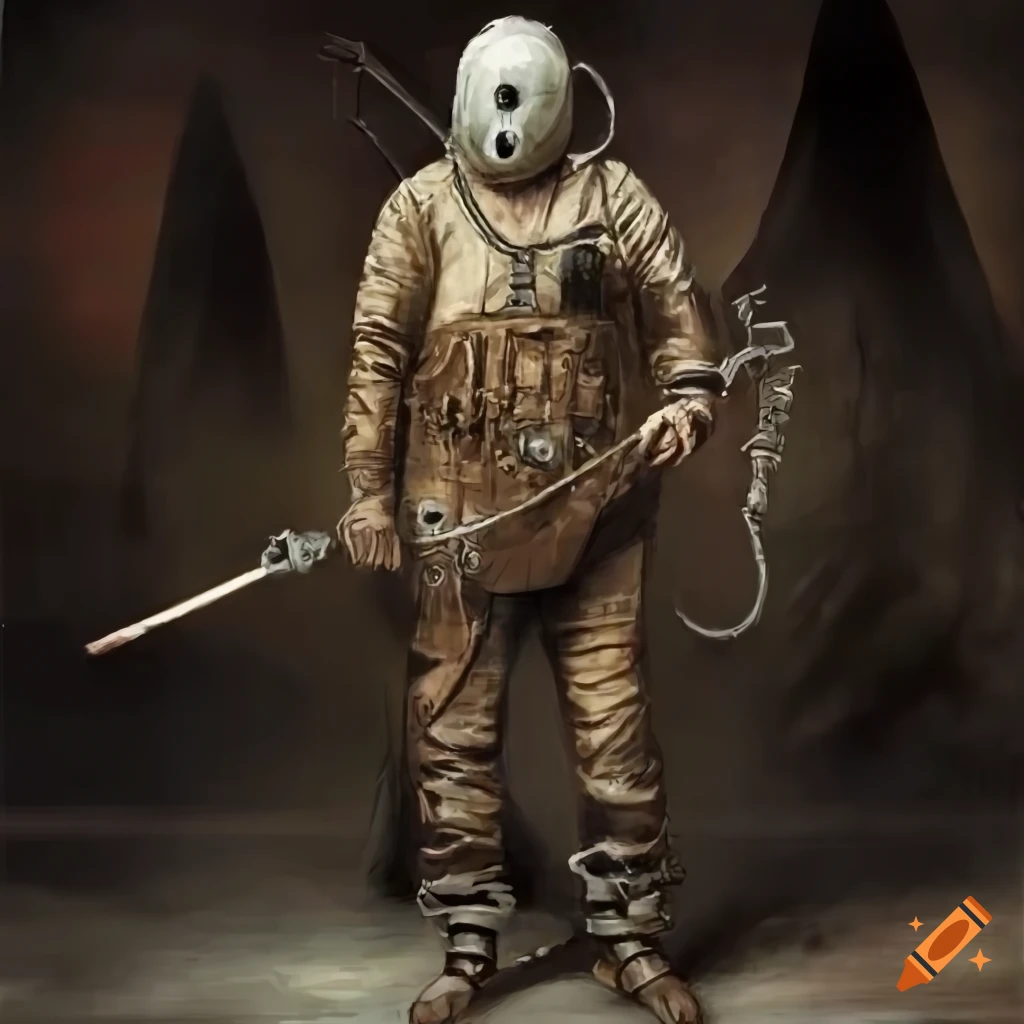 Character in full space suit with butcher/hunter/trapper theme on Craiyon