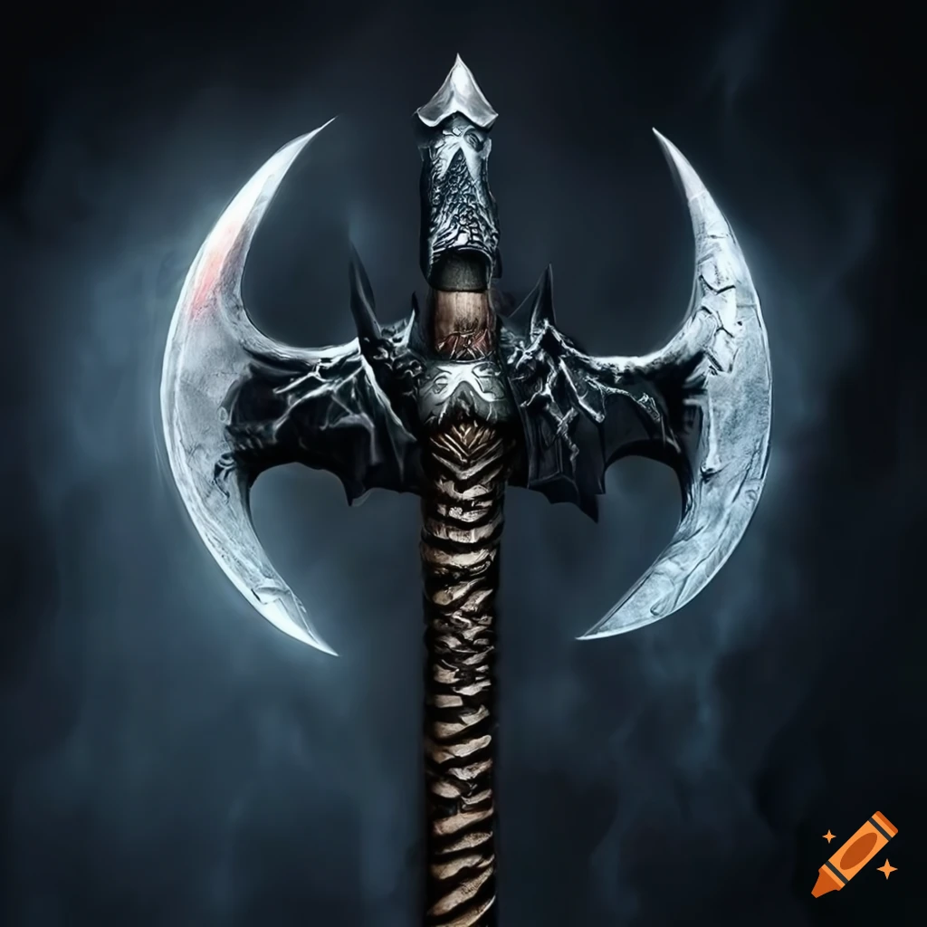 Mythic fantasy dark shadow axe on Craiyon